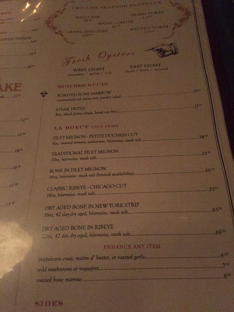 Menu at Bavette's Bar & Boeuf, Chicago
