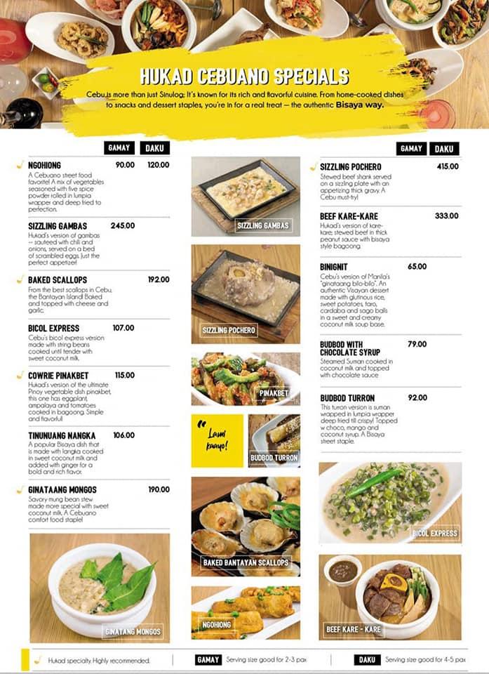 Menu at Hukad Sa Golden Cowrie restaurant, Iligan City