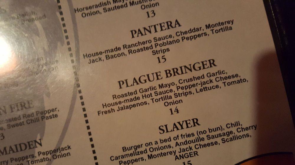 Menu at Kuma's Corner restaurant, Indianapolis