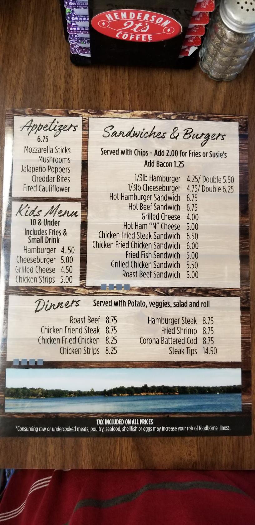 Menu at Lake View Cafe, Farlington