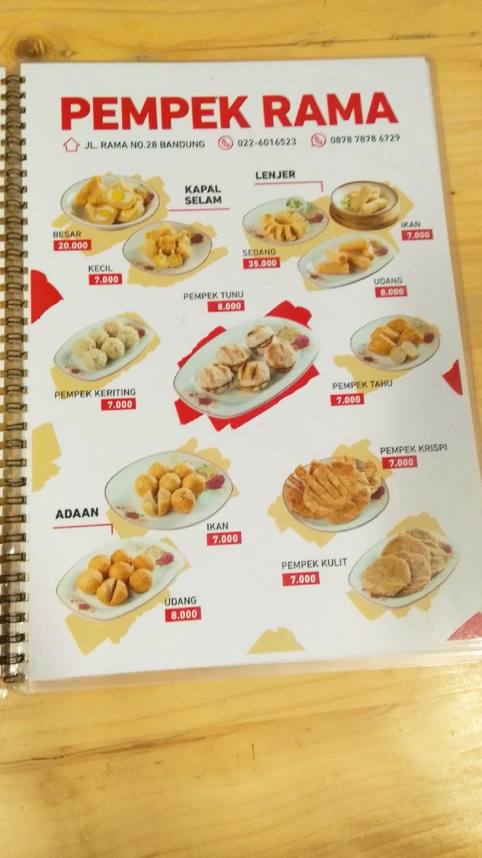 Menu at Pempek Rama Summarecon restaurant, Bandung