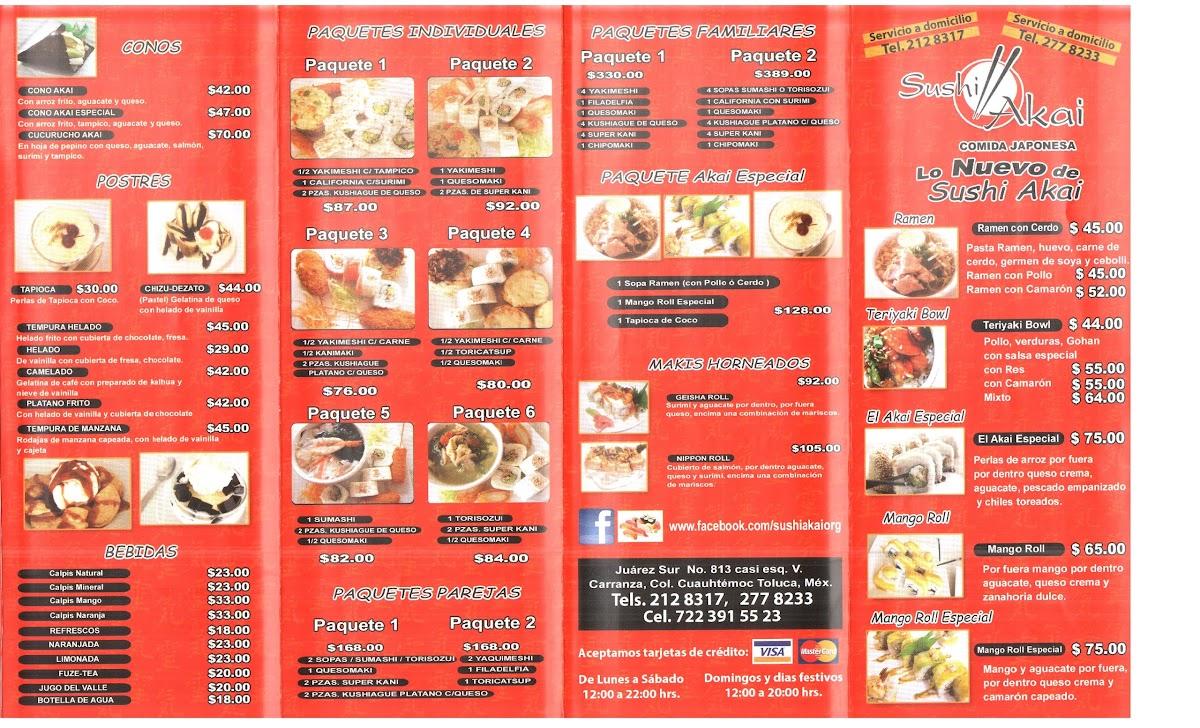 Carta del restaurante Sushi Akai, Toluca del Lerdo, Av. Benito Juárez ...