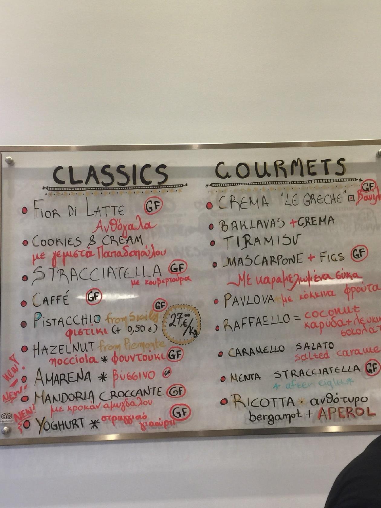 Menu at Le Greche, Athens, Mitropoleos 16