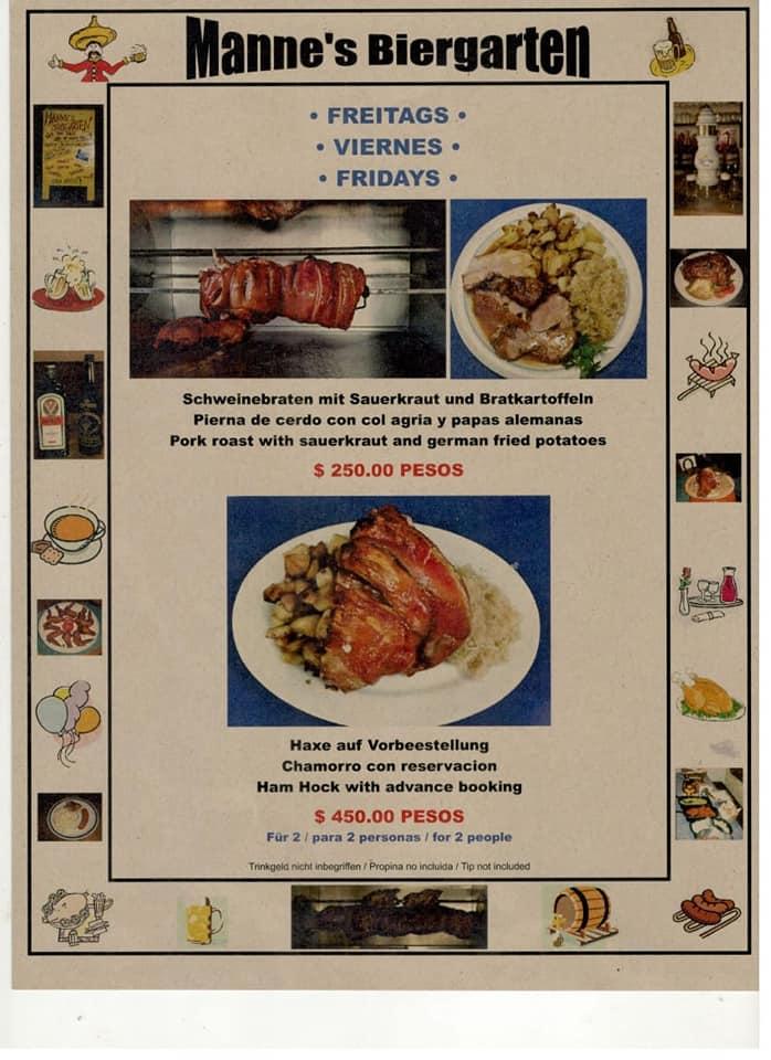 Menu at Manne's Biergarten pub & bar, Playa del Carmen