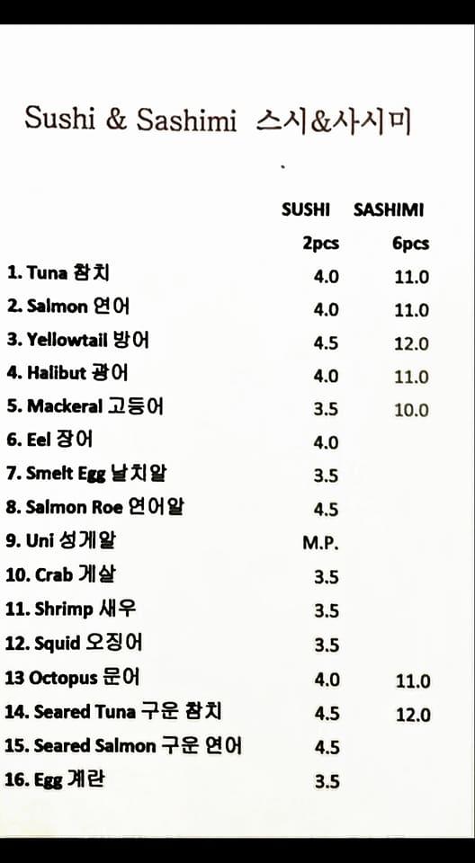 Menu at Sushi In Jay restaurant, Cheonan-si
