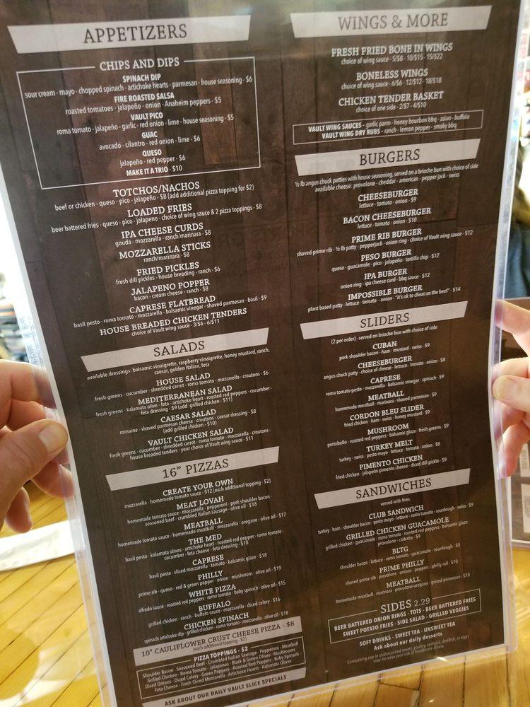 Menu at The Vault 1905 Sports Grill restaurant, Van Buren
