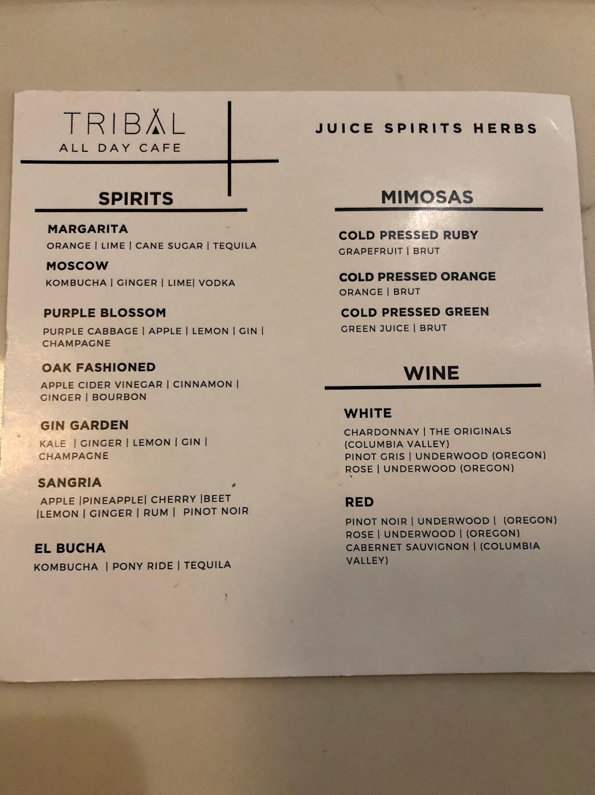 Menu at Tribal All Day Cafe, Dallas