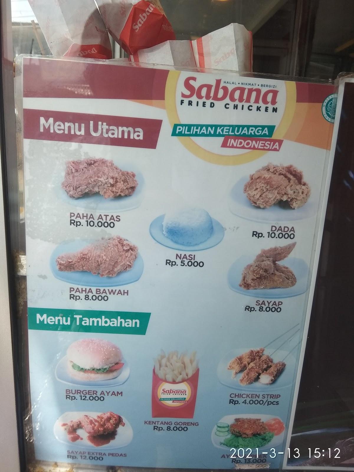 Menu at sabana fried chicken restaurant, West Jakarta, Jalan Asia baru ...
