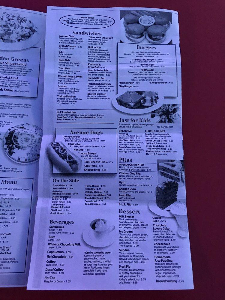 Menu at Angelo's Avenue Grille restaurant, Sterling Heights