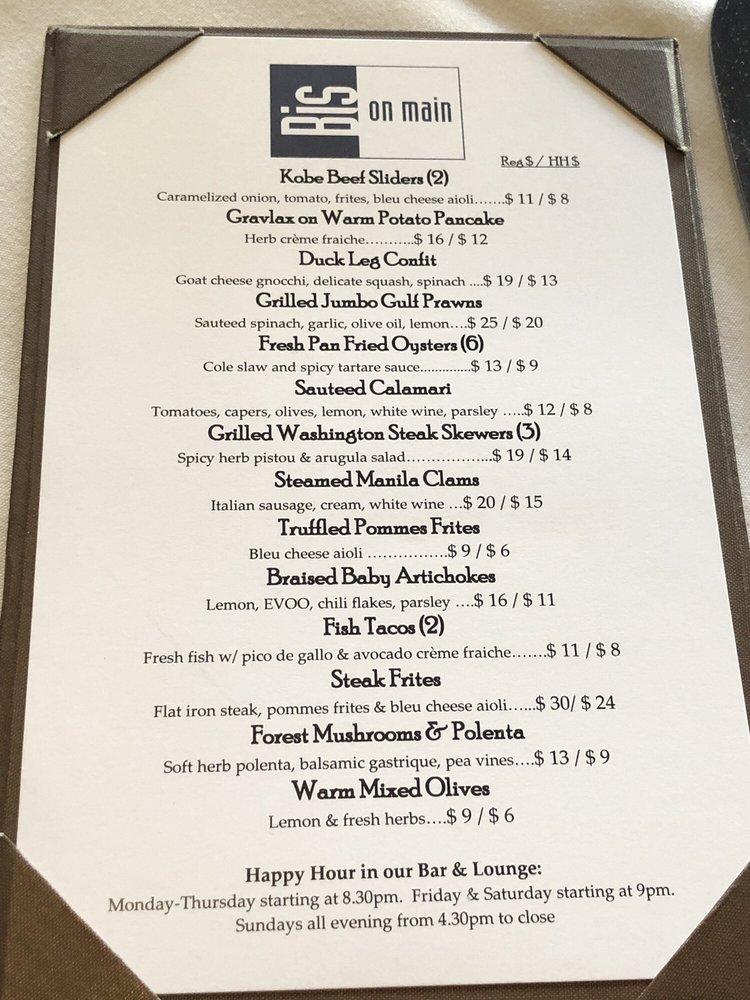 Menu at Bis on Main pub & bar, Bellevue