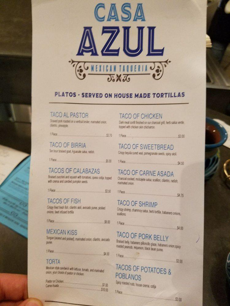 Menu at Casa Azul restaurant, Buffalo, 191 Allen St