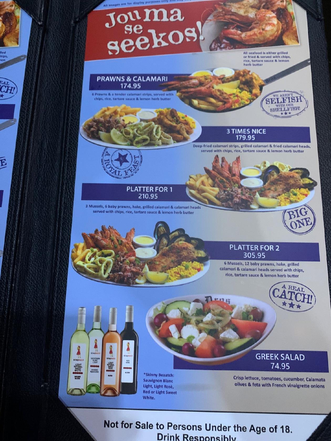 Menu at Dros Okavango restaurant, Cape Town, Okavango Crossing Shopping ...