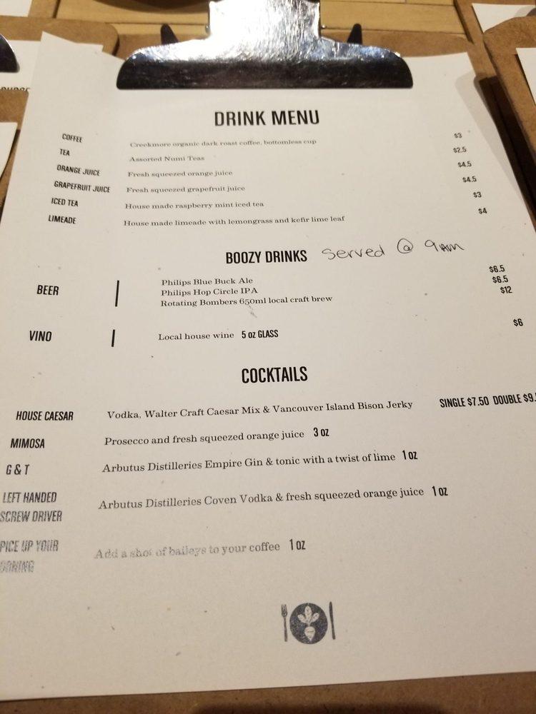 Menu at Gabriel's Cafe, Nanaimo