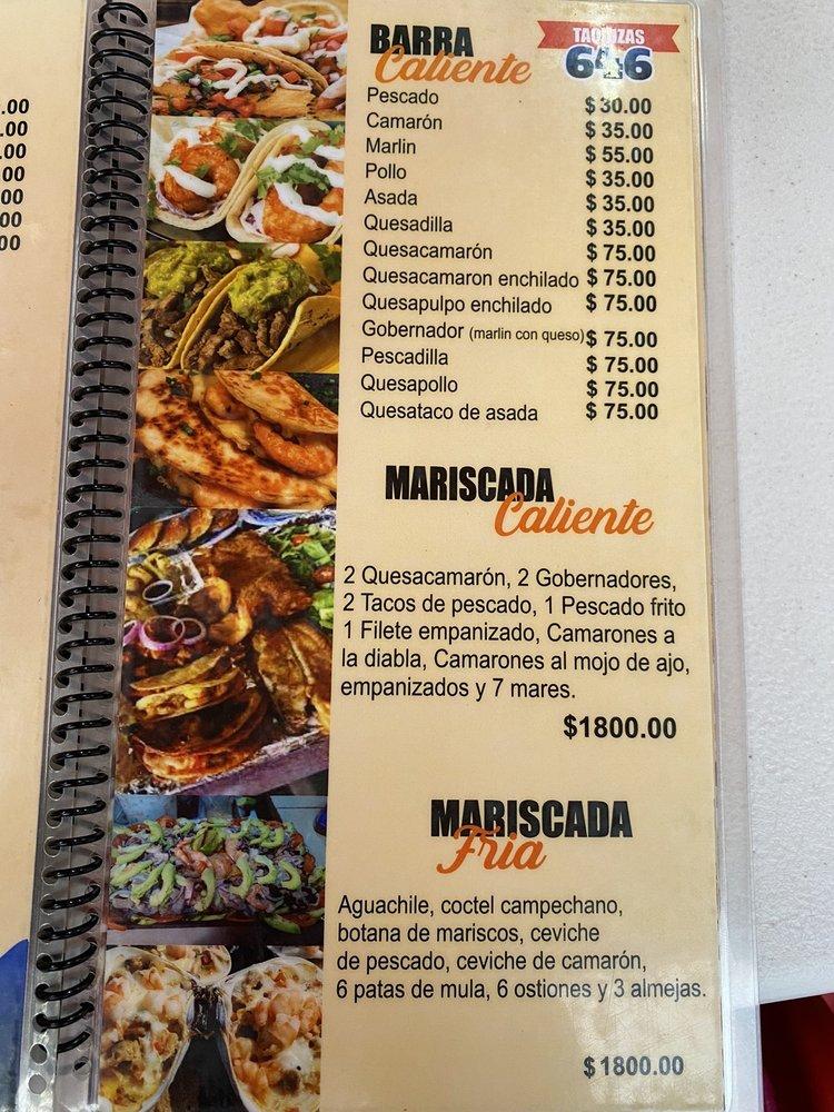 Menu at Mariscos 646 restaurant, Ensenada