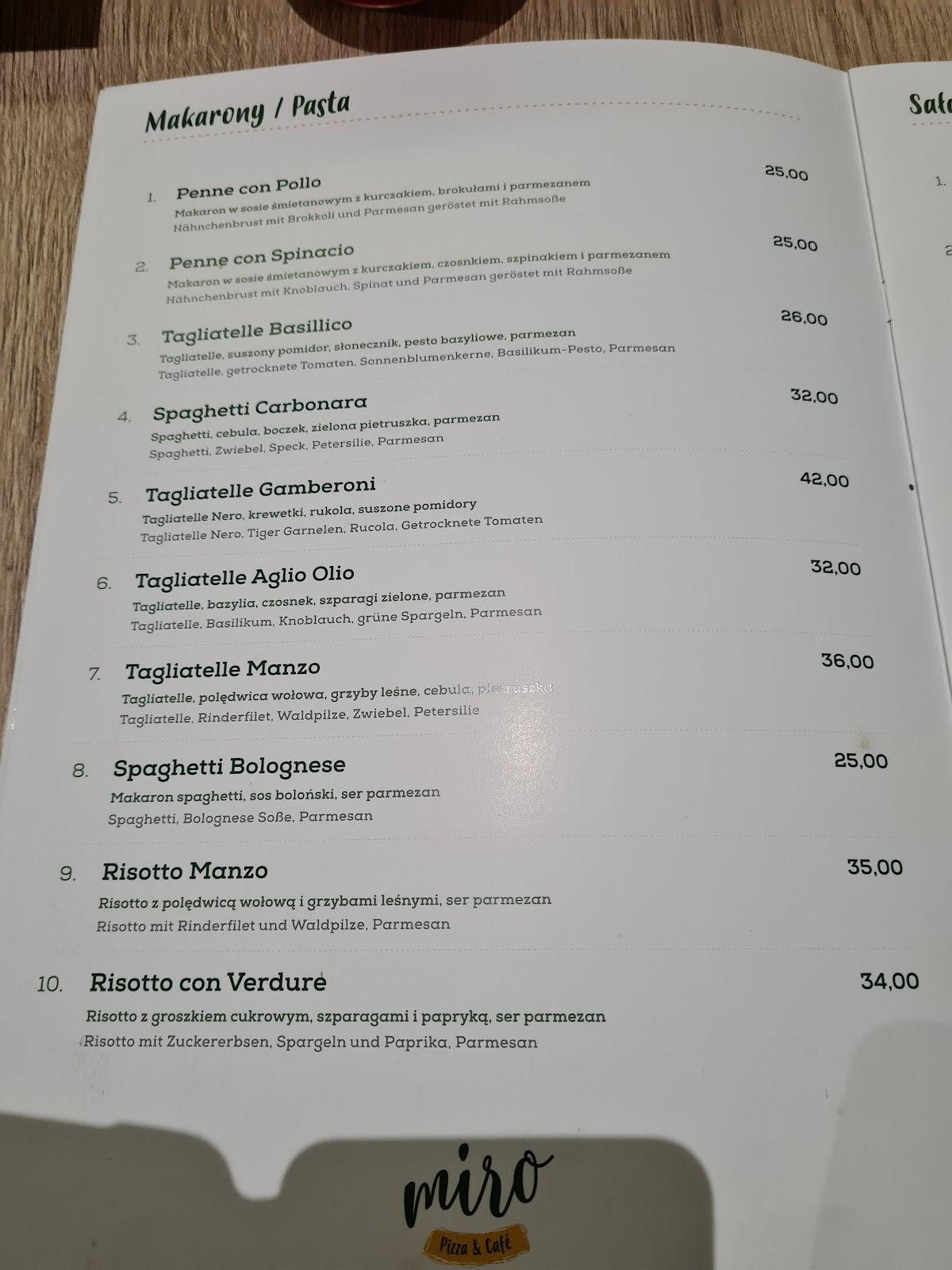 Carta de Miro Pizza & Cafe Łęknica, Łęknica, Graniczna 2A