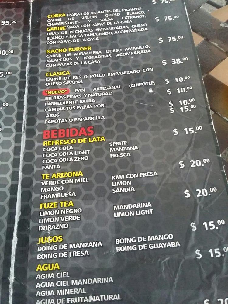 Menu at PITS BURGER restaurant, Guadalajara