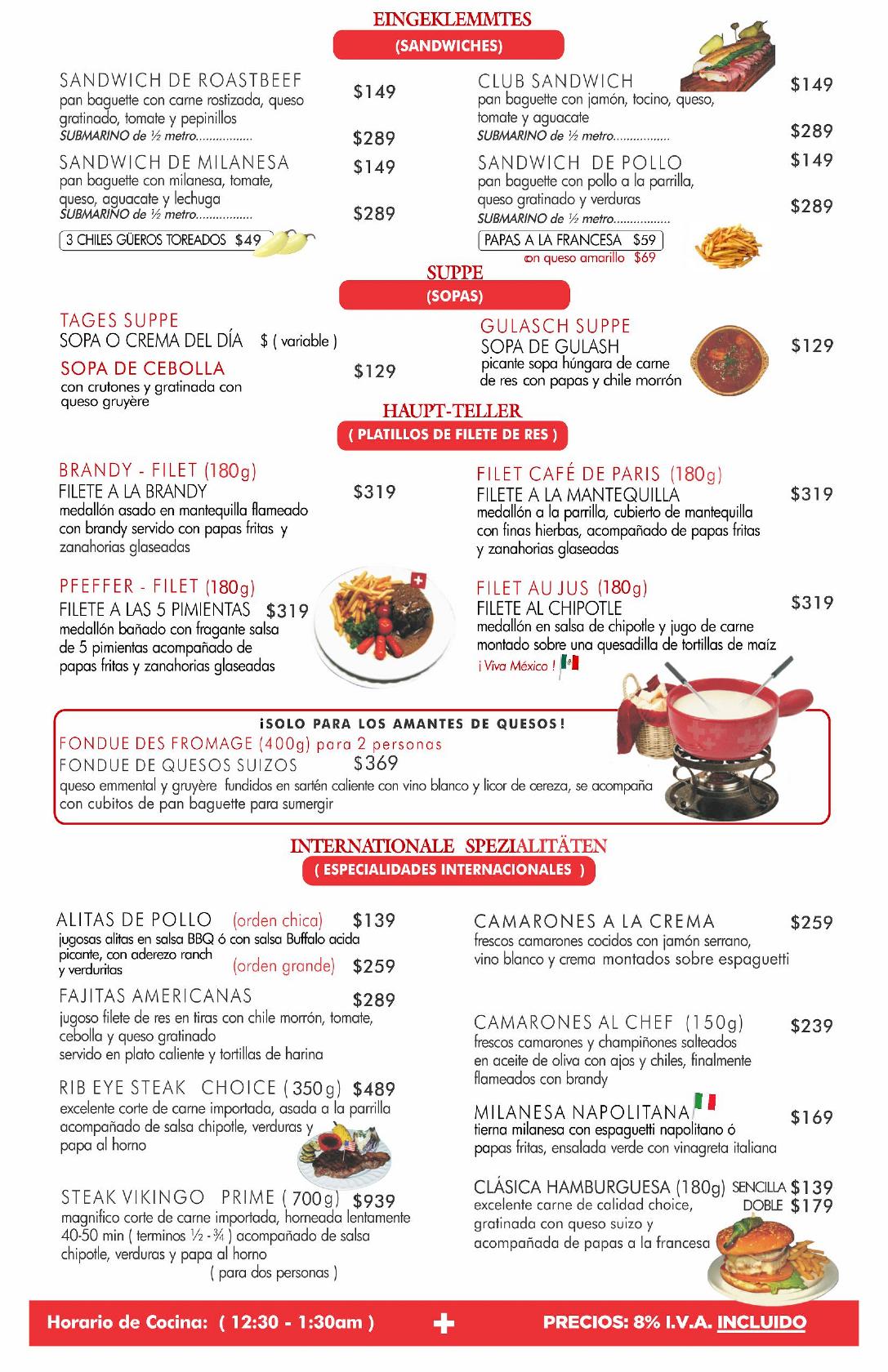 Menu at Sótano Suizo pub & bar, Tijuana
