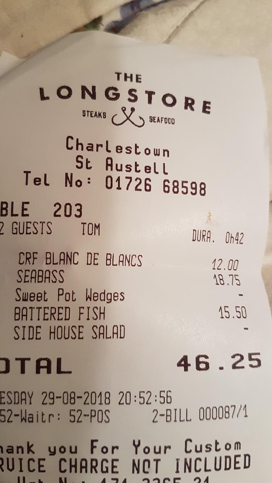 Menu at The Longstore restaurant, Saint Austell Bay