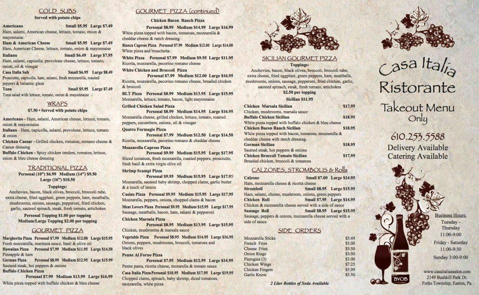 Menu at Casa Italia Restaurante, Easton, Bushkill Park Dr