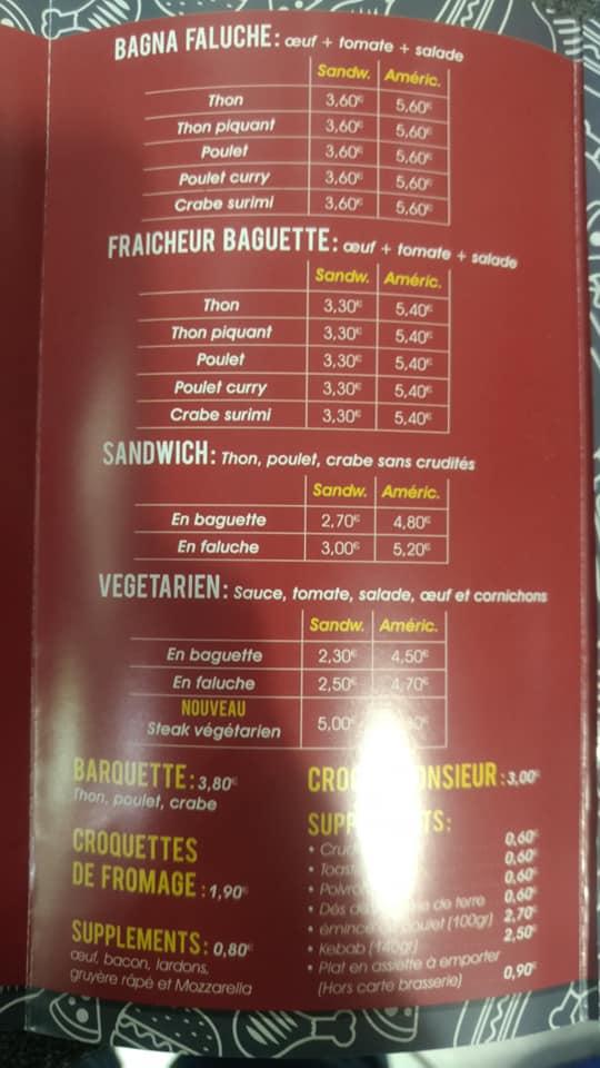 Menu au Frites en Nord fast food, Somain
