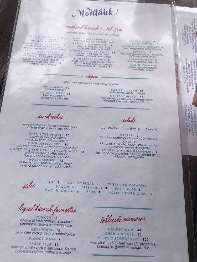 Menu at The Montauk restaurant, Scottsdale
