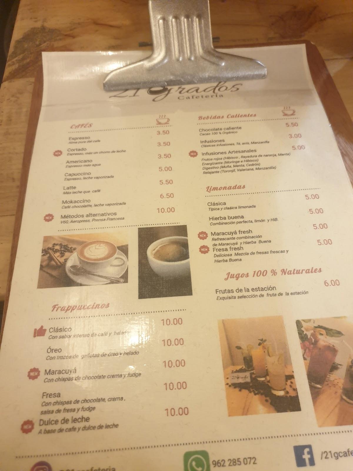 Carta de 21 grados cafeteria, Carmen de la Legua Reynoso