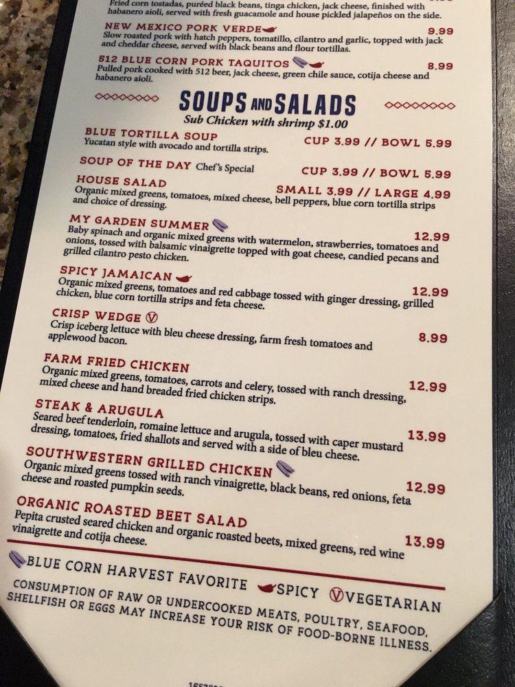 Menu at Blue Corn Harvest Bar & Grill Cedar Park, Cedar Park