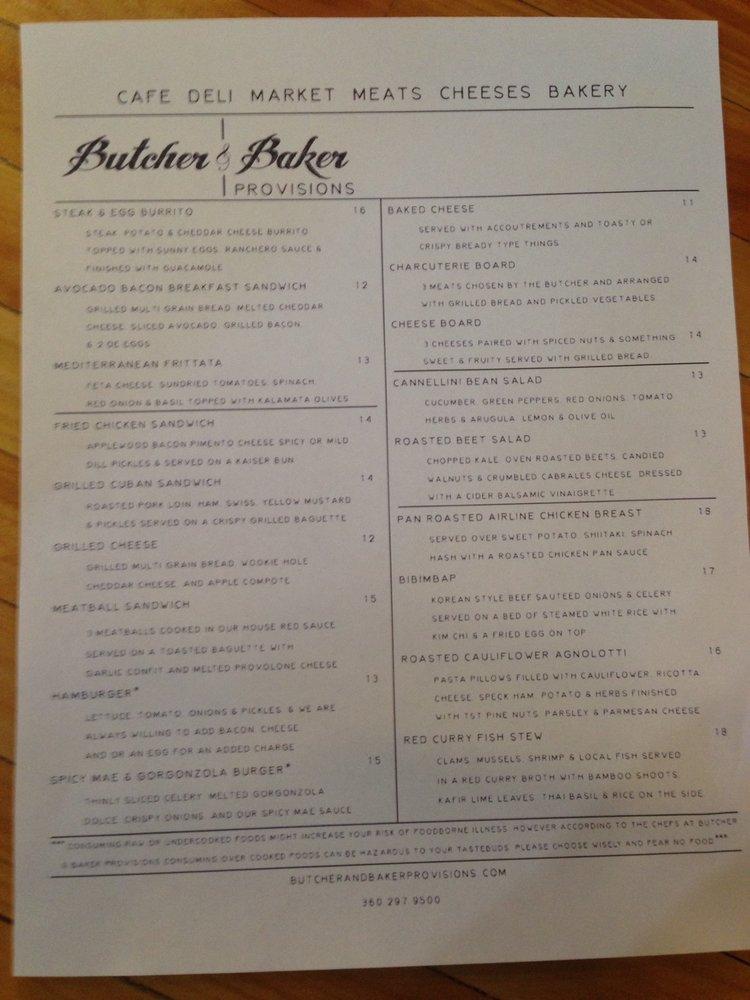 Menu at Butcher & Baker Provisions restaurant, Port Gamble