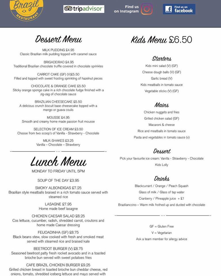 Menu at Cafe Brazil Tapas Bar, Maldon, 9B High St