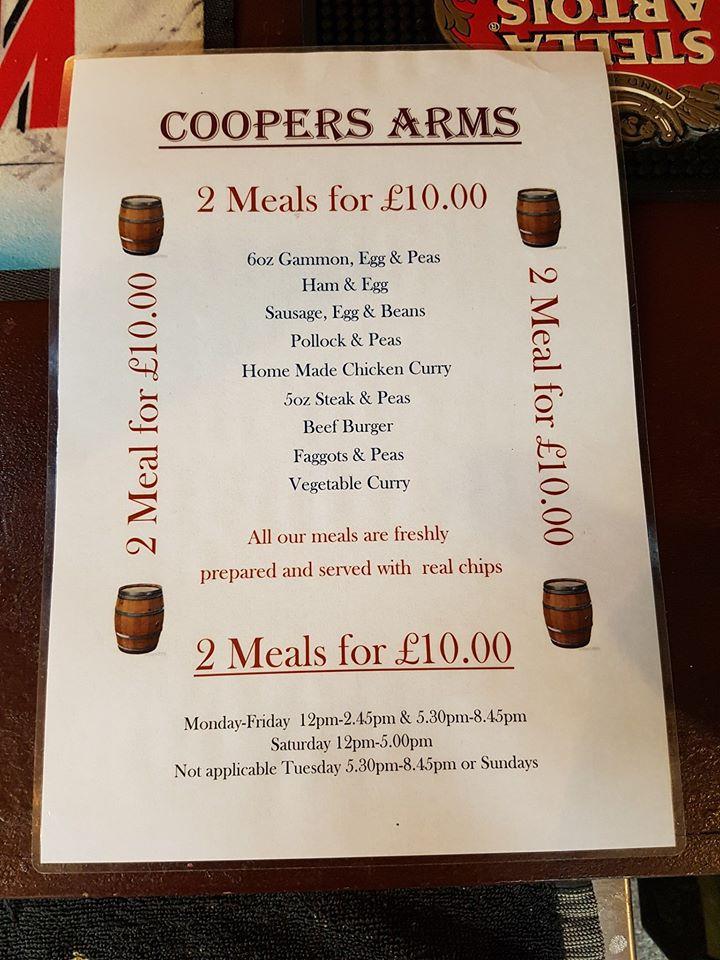 Menu at The Coopers Arms pub & bar, Hengoed