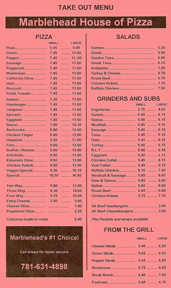 Menu at Marblehead House of Pizza Inc pizzeria, Marblehead