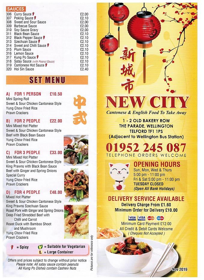 Menu at New City Takeaway fast food, Telford