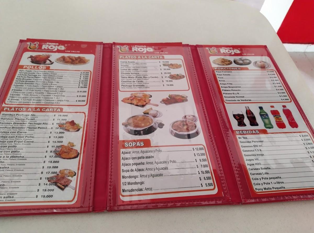 Menu at Pluma Roja restaurant, Bogotá