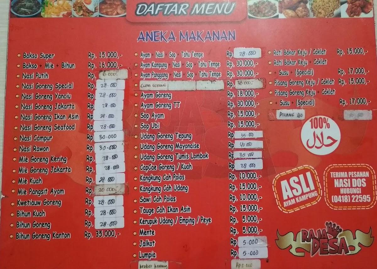 Menu at RM Raja Desa restaurant, Kalabbirang