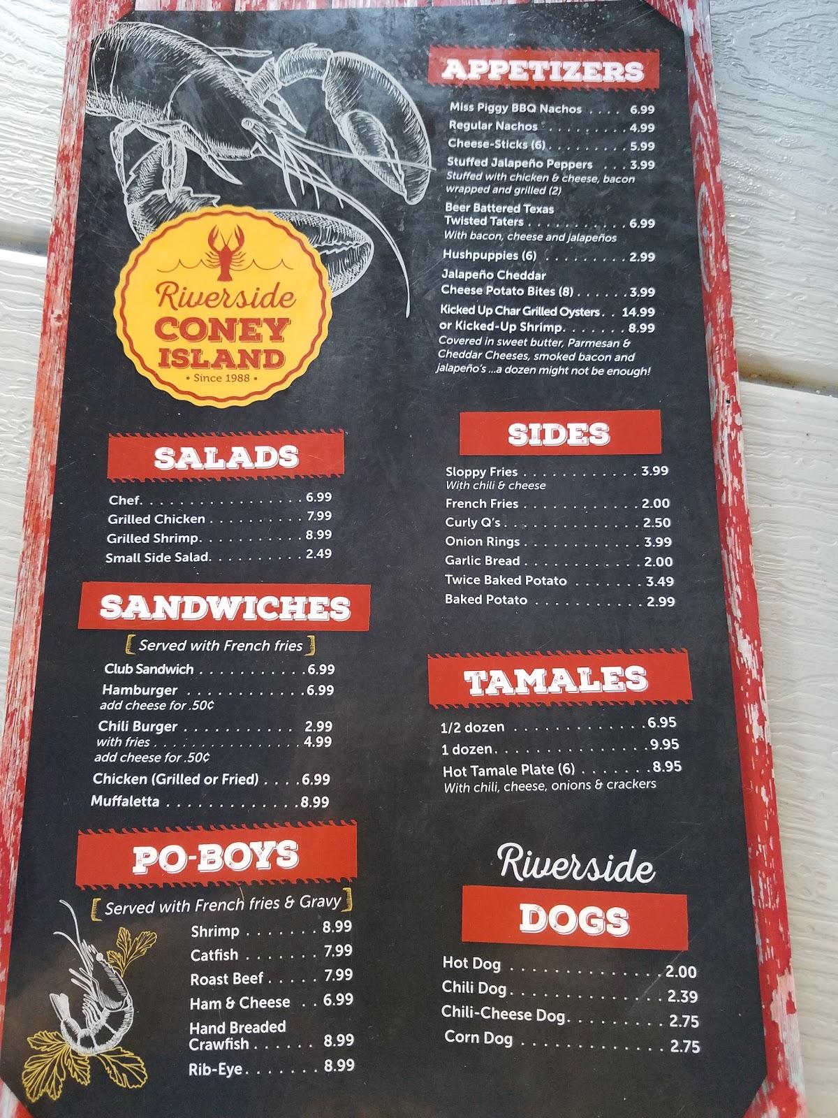 Menu at Riverside Coney Island restaurant, Monroe