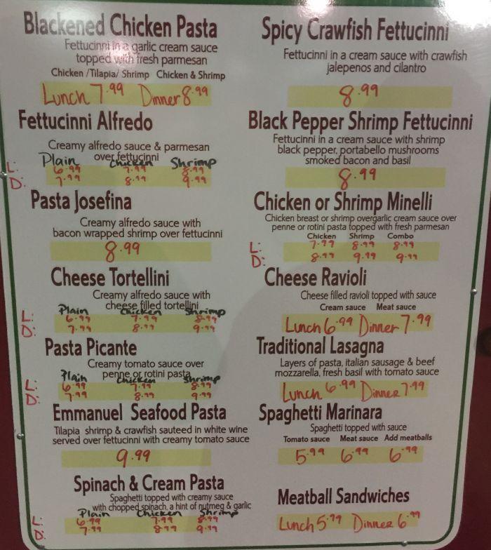 Menu at The Pasta House Food Truck restaurant, Conway, 1660 Dave Ward Dr