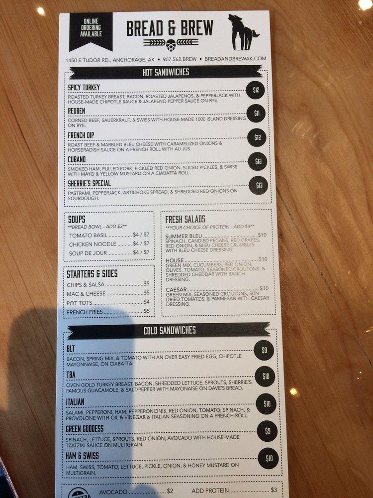Menu at Bread and Brew pub & bar, Anchorage