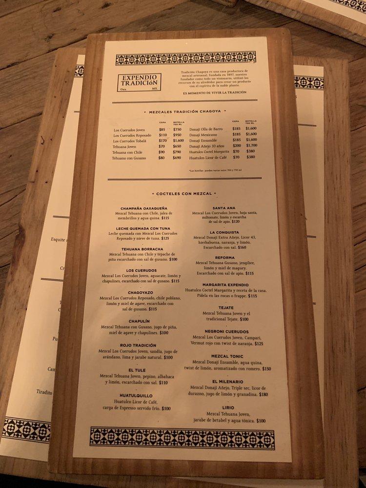 Menu at Expendio Tradición restaurant, Oaxaca