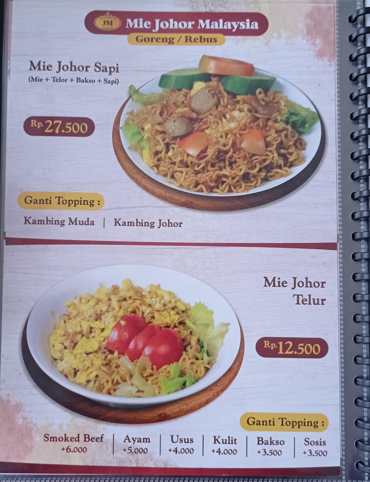 Menu at Nasi Goreng Kebuli JM & Mie Johor restaurant, Semarang