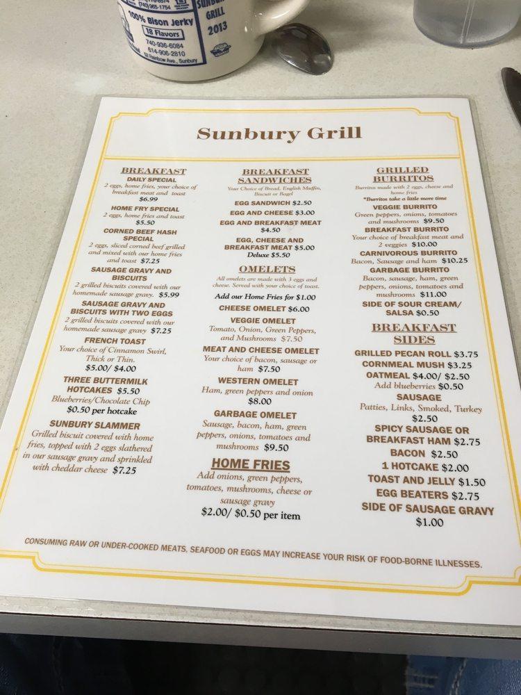 Menu at Sunbury Grill restaurant, Sunbury