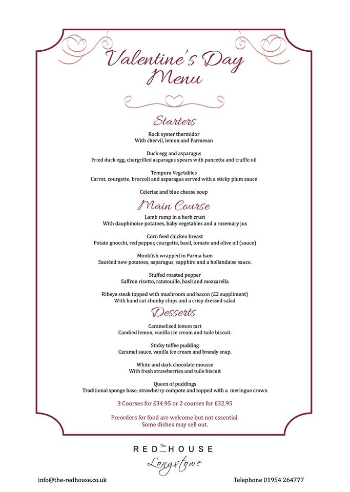 Menu at The Red House, Longstowe restaurant, Bourn