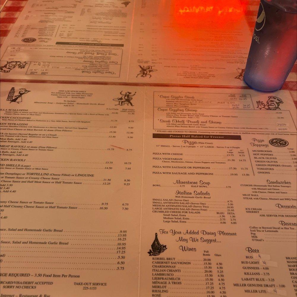 Menu at Villa Capri Italian Cuisine pizzeria, Marquette, US-41