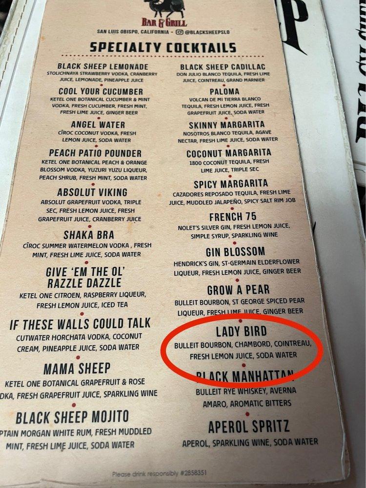 Menu at Black Sheep Bar & Grill, San Luis Obispo