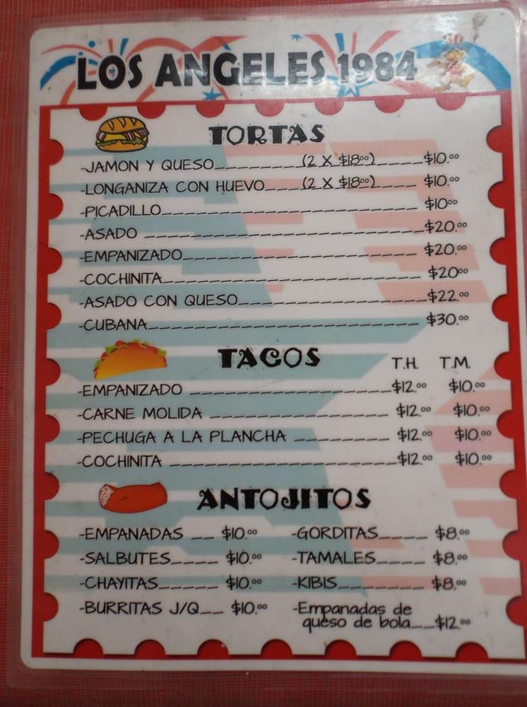 Menu at Los Angeles 1984 restaurant, Merida