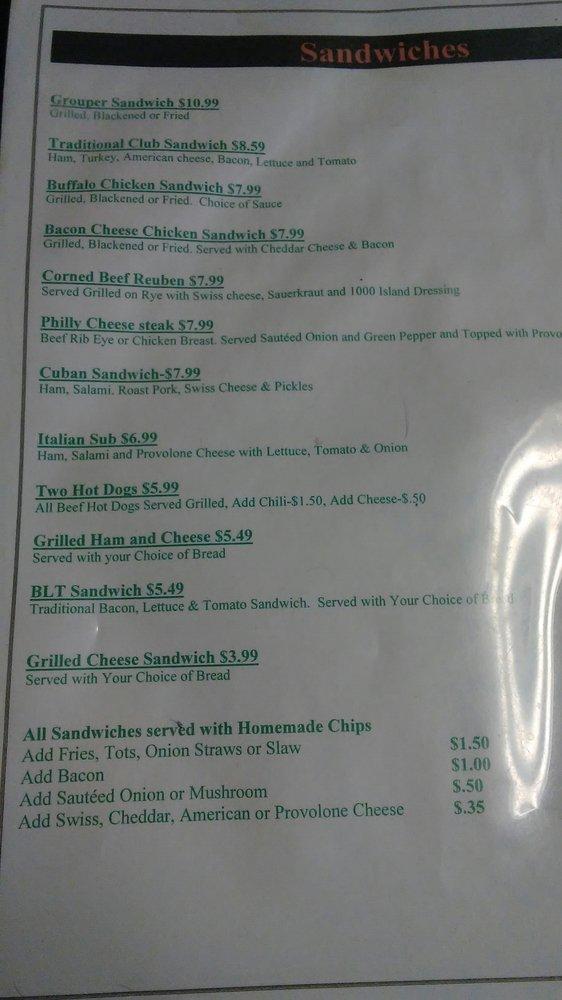 Menu at Sunset Grill pub & bar, Saint Petersburg, Dr M.L.K. Jr St N