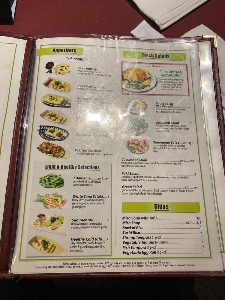 Menu at Sushi-Cho Restaurant, Tucson