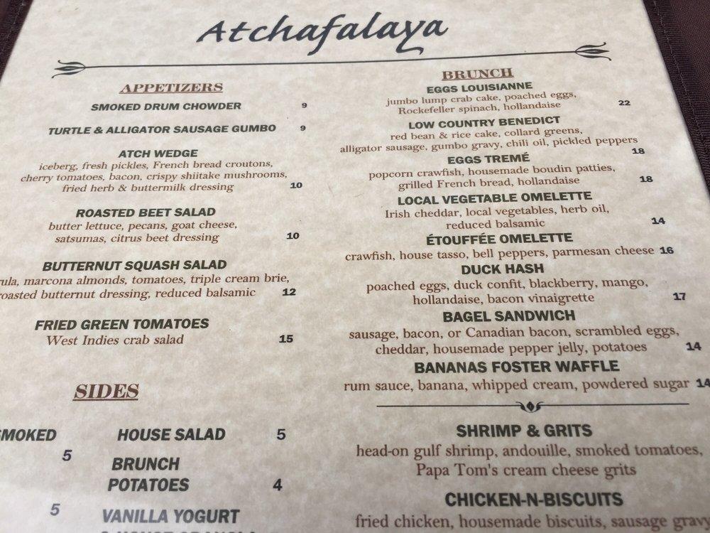 Menu at Atchafalaya restaurant, New Orleans, 901 Louisiana Ave