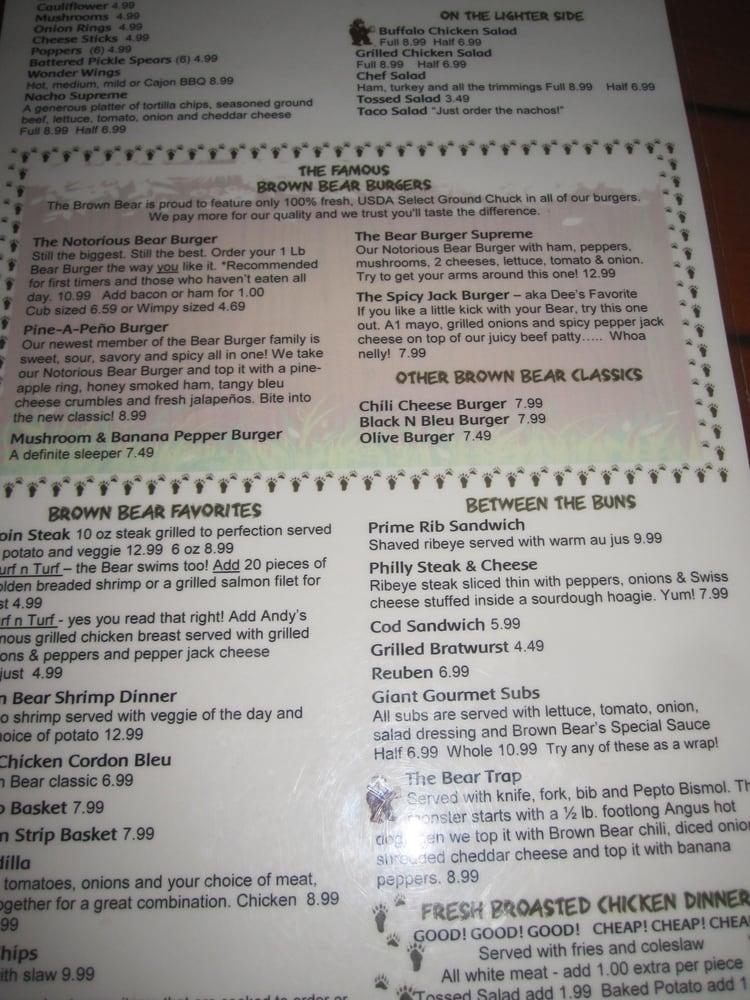 Menu at Brown Bear pub & bar, Shelby