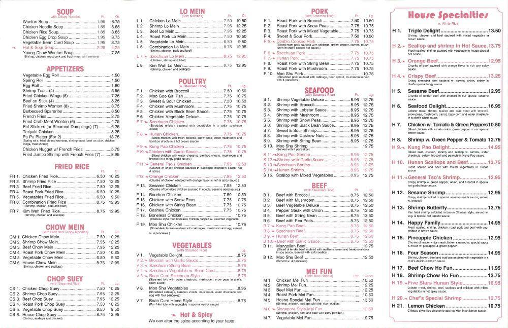Menu at Kim Wah Restaurant, Bel Air