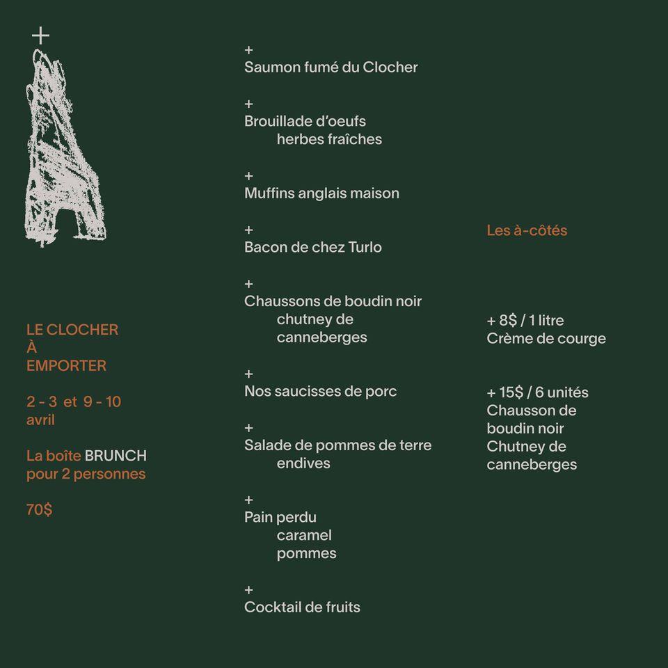 Menu au Le Clocher Penché restaurant, Québec